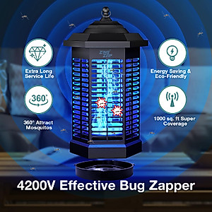 ZingZap Bug Zapper 4200V LED, Mosquito Insect Killer, Fly Zapper Indoor & Outdoor, Rain-Proof, Patio, Lawn & Garden Backyard, Home & Camping with 5ft Power Cord