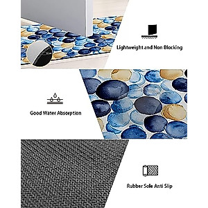Gogobebe Super Absorbent Diatom Mud Mat Blue Brown Watercolor Macaron Texture Quick-Drying Thin Bath Mat Non-Slip Bathtub Mat Anti-Skid Rubber Bathroom Shower Mat 16x24in