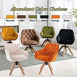 LoLado Swivel Accent Chair, Mid Century Modern Barrel Chair with Wood Legs, Velvet Armchair for Living Room Bedroom Small Spaces(Coffee)