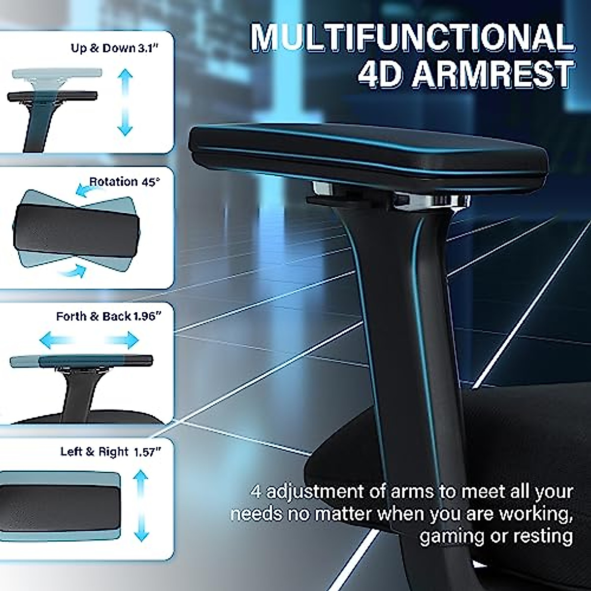 Ergonomic Mesh Office Chair with Retractable Footrest - High Back Computer Chair, Lumbar Support, 4D Adjustable Armrest and Headrest, Durable Base - Multifunctional Home Office Desk Chair for Adults