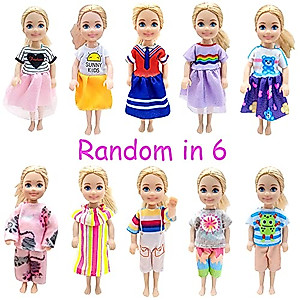 Doll Clothes and Accessories for Chelsea Dolls, Clothes Dress Pajamas Random in 6, Mini Supplies, Cat Pet playset, Girls Granddaughter Gifts