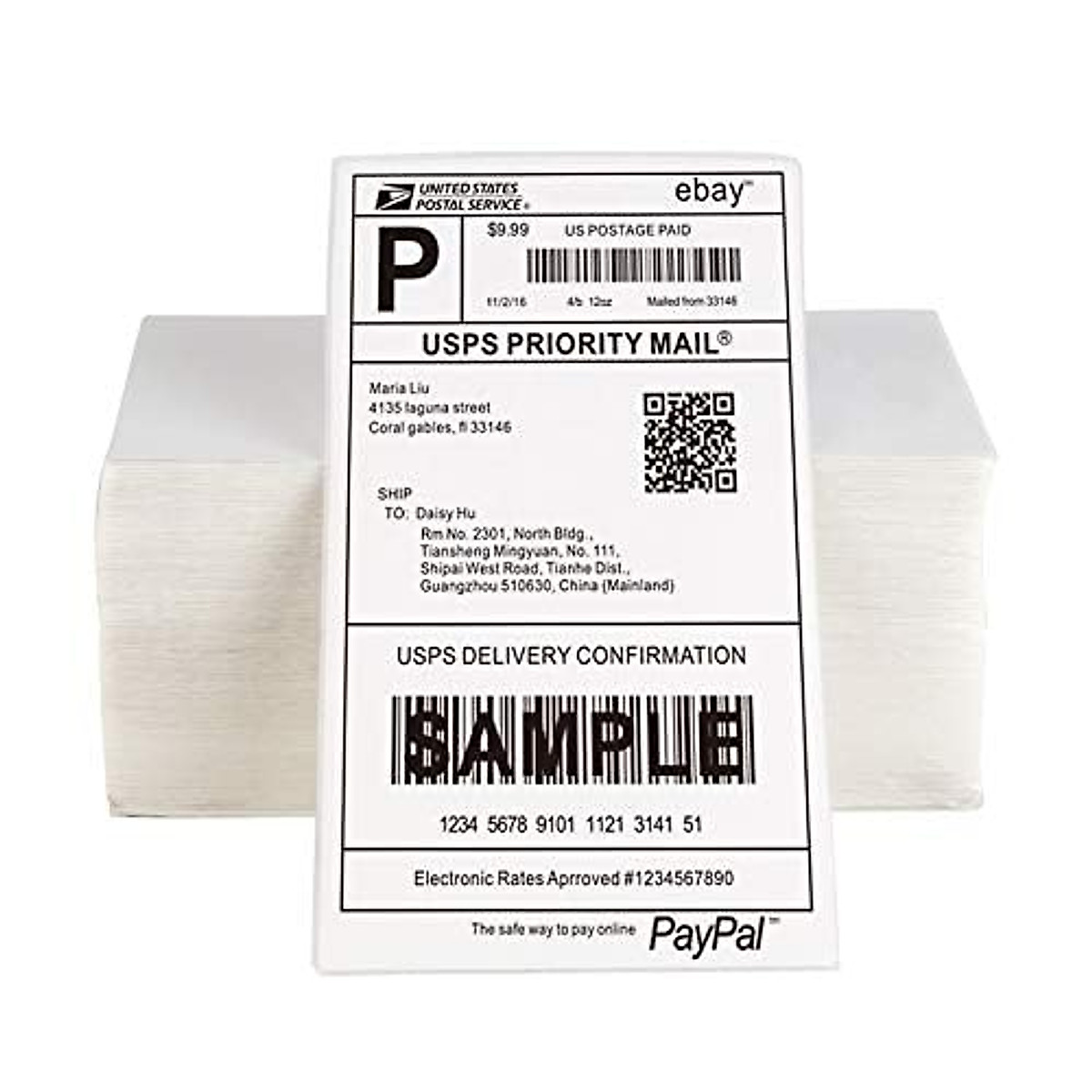 Fanfold 4”x 6” Direct Thermal Shipping Labels Self Adhesive, 500 Postage Mailing Labels for Thermal Printer, Fangtek Soonmark Zebra Compatible