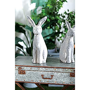 Deco 79 Polystone Rabbit Decorative Garden Sculpture Indoor Outdoor Garden Statue, Outdoor Sculpture 7" x 8" x 20", Gray