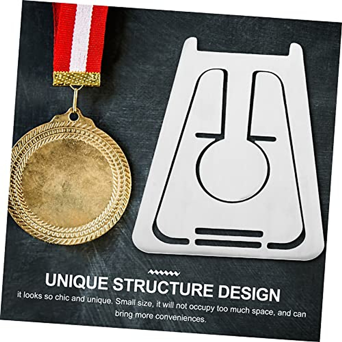 DECHOUS Table Top Easel Glass Display Case Medal Display Stand Ribbon Holder Sports Medal Storage Stand Iron 3D Metal Silver Showcase Desktop Stand Photo Stand