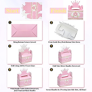 Outus 12 Pieces Little Princess Crown Treat Box Princess Decoration Supplies Favors Pink and Gold Princess Baby Shower or Birthday Girl Party Boxes