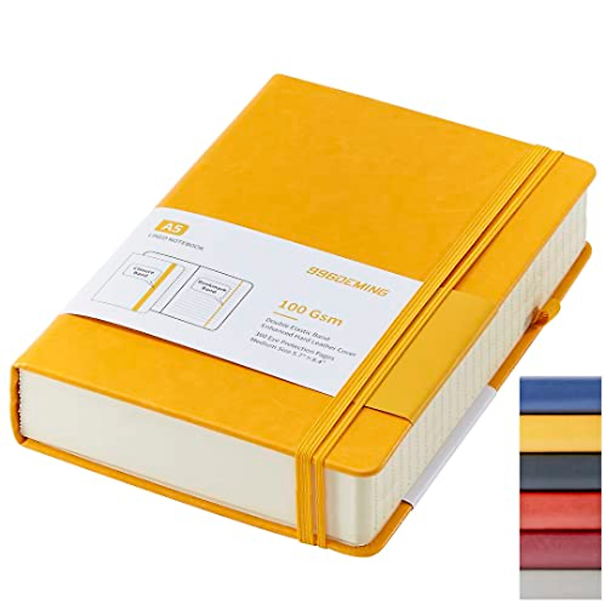 996DEMING Lined Journal Notebook - 365 Pages Journals for Writing A5 College Ruled Notebook,100gsm Lined Paper,Leather Hardcover Journal for Men and Women,Office Notebook for Work,5.75'' X 8.38'' (Yellow,A5)