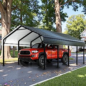 JY QAQA 12 x 20 ft Metal Carport, Heavy Duty Carport Canopy with Galvanized Steel Roof, Outdoor Car Tent Metal Garage Shelter for Car, SUV, Trucks and Boats