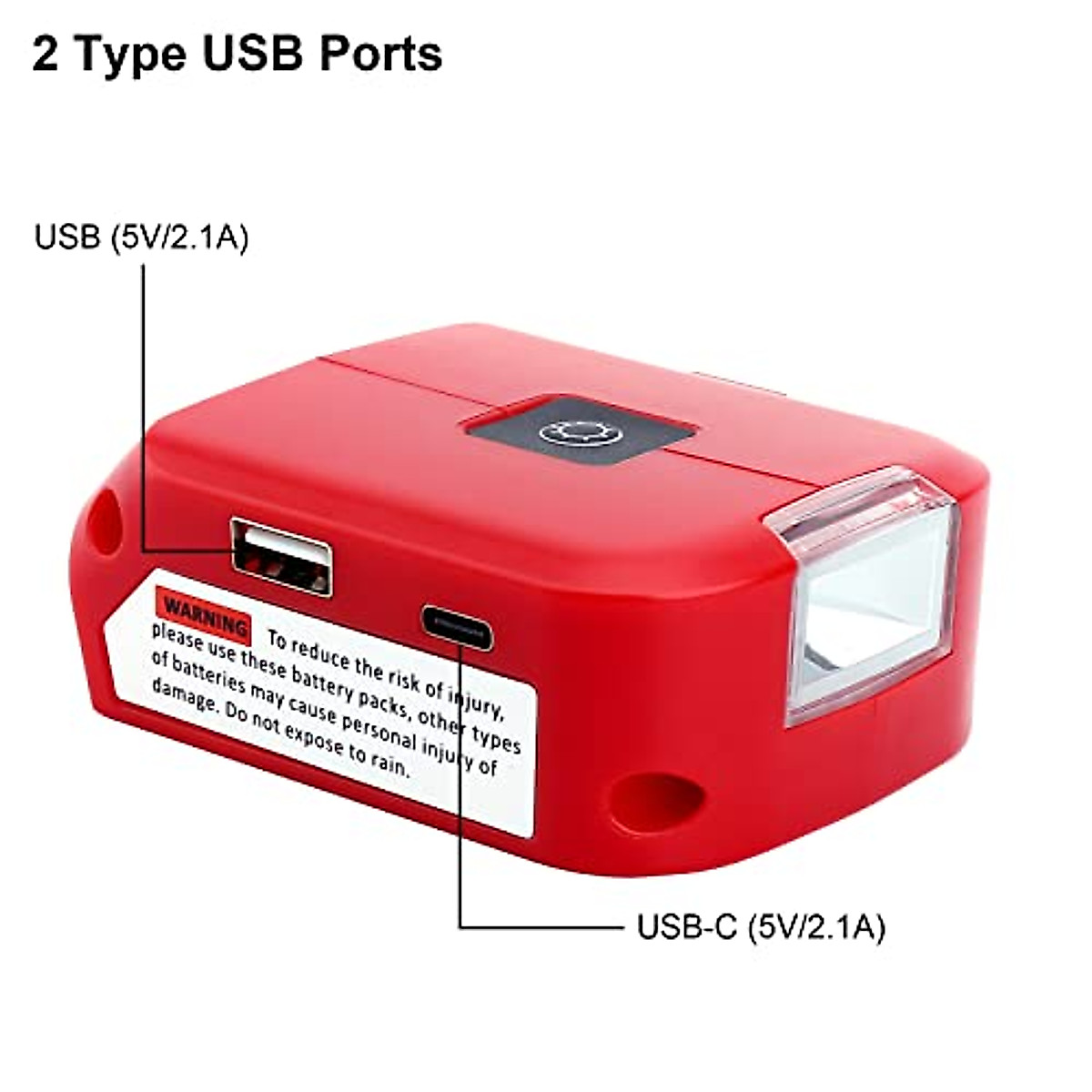 Elefly M18 Dual USB Charger Adapter Replacement for Milwaukee M18 Power Source 49-24-2371 with LED Work Light, Compatible with Milwaukee M18 Battery 48-11-1850 48-11-1862 48-11-1820