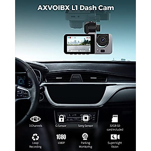 3 Channel 1080P Dash Cam Front and Rear Inside,32GB SD Card Included Three Way Triple Car Camera,IR Night Vision Dash Camera for Cars,Loop Recording, G-Sensor, Parking Monitor for Taxi