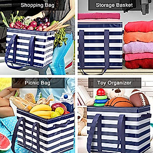 WISELIFE 3 Pack Reusable Grocery Bags Large Shopping Bags, Water Resistant Grocery Tote Bag Collapsible Heavy Duty Tote Bags for Shopping Picnic