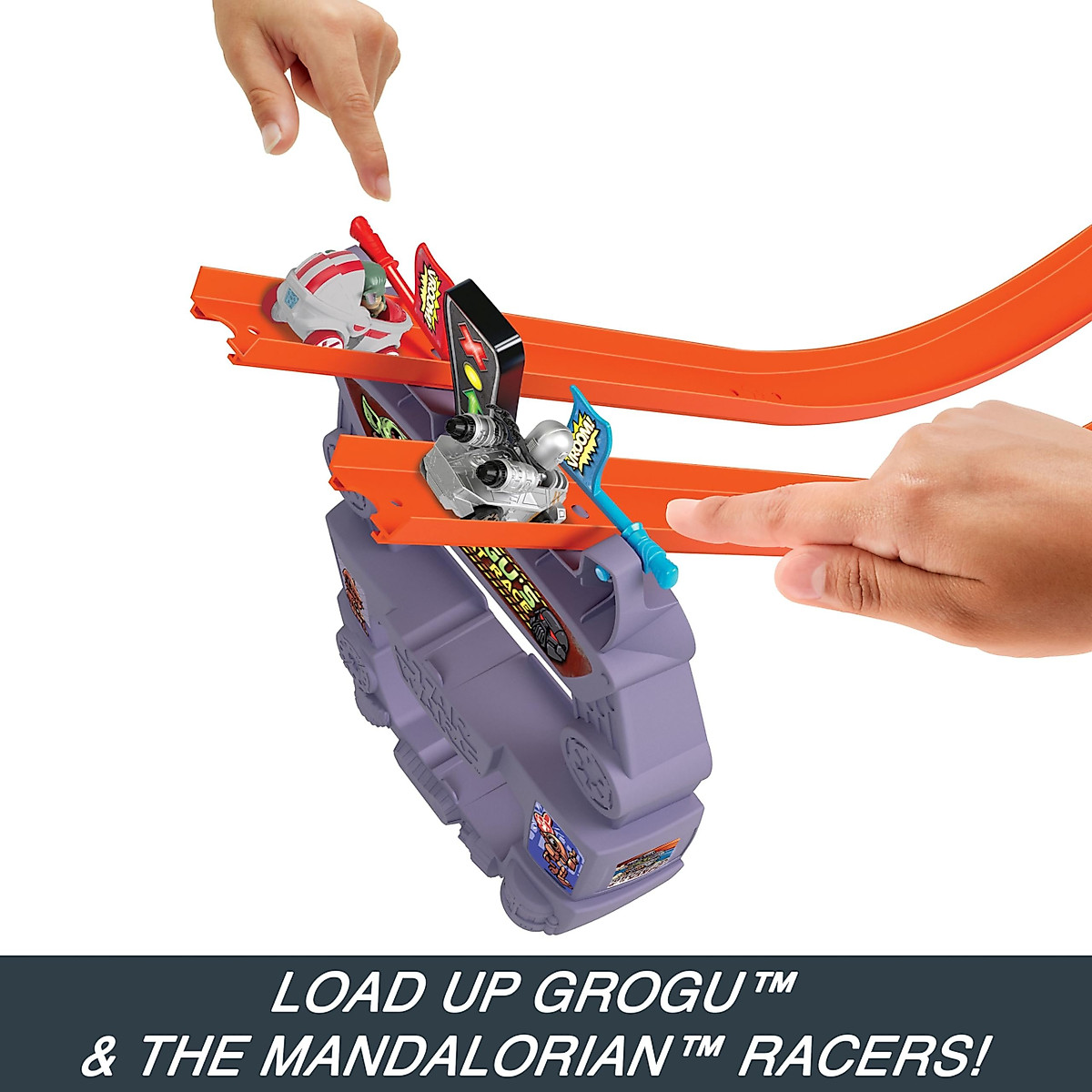Hot Wheels Star Wars RacerVerse Toy Car Track Set & 2 Die-Cast Racers, Grogu's Great Race, U44Inspired by Star Wars, with Grogu and The Mandalorian