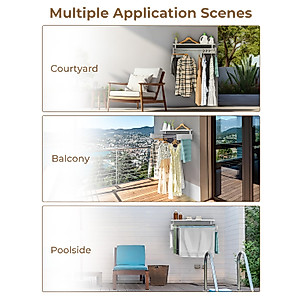 yamagahome Clothes Drying Rack Wall Mounted with Extra Storage Board, Laundry Drying Rack Collapsible with Handle, Collapsible Drying Racks for Laundry for Indoor and Outdoor, 31.5''