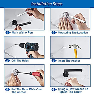 Starknows 6 PCS Bathroom Hardware Set, Matte Black Stainless Steel Bathroom Accessories Towel Rack Set Round Wall Mounted, Include 16inch Towel Bar, Toilet Paper Holder, Towel Ring, 3 Robe Towel Hooks