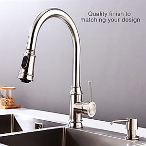 PBF Built in Soap Dispenser for Kitchen Sink, Lotion Dispenser with Above The Sink Refillable Bottle, Brass Pump Head, for countertop, Brushed Nickel