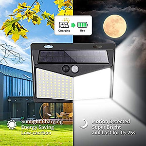 SINNESKY 208 LED Solar Lights Outdoor, 3 Working Mode Wireless Motion Sensor Lights with 270°Wide Angle IP65 Waterproof for Patio,Yard, Deck Fence Post Door Wall,Garage, Garden Walkway(2Pack)