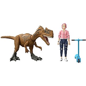 Mattel Jurassic World Toys Camp Cretaceous Brooklynn & Monolophosaurus Human & Dino Pack with 2 Action Figures & Scooter, Toy Gift and Collectible