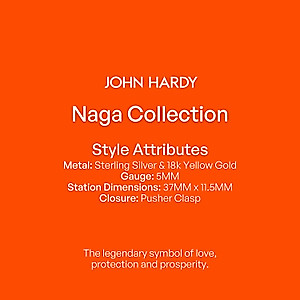 John Hardy Legends Collection Women's Bracelet, 5MM 925-Sterling Silver & 18K-Yellow Gold Naga-Head with Gold Eyes Station Wrist Bracelet with Cobra Chain and Pusher Clasp, Large