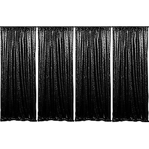Black Backdrop Curtain Glitter Curtains 4 Panels 2ftx8ft Black Shimmer Wall Backdrop Curtains for Party Fabric