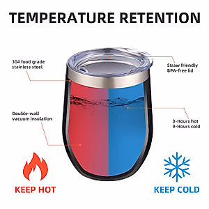 FristChoice 12 oz Insulated Wine Tumbler with Lid and Straw,Stainless Steel Stemless Wine Tumbler Glasses Double Wall Vacuum Wine Cups Tumbler Bulk for Coffee,Champaign,Cocktail（Black,1）