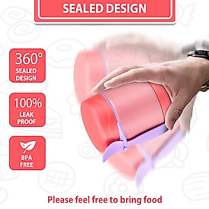 10oz Soup Thermo for Hot Food Kids,Lunch Thermo Kids Food Jar with Spoon Hot Insulated Food Containers,Leak Proof Stainless Steel Wide Mouth Lunch Food Thermo Jar for School(Pink)