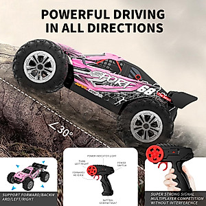 TURCGUO Remote Control Car for Girl Toddler Toy,1:18 2WD Pink All Terrain Fast Electric Race Boy Gift Off Road 20km/h 2.4GHz Radio RC Monster Truck Boy with 2 Rechargeable Batteries