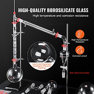 VEVOR New Laboratory Glassware 24/40 Chemistry Glassware 29PCS Chemistry Lab Glassware Kit 250 1000ml for Distillations Separation Purification Synthesis 24/40 29PCS
