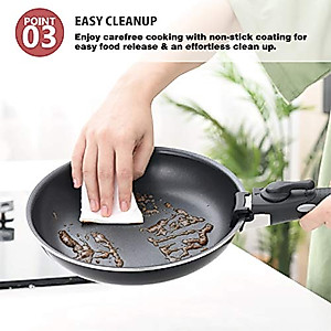 Abizoe 12 Piece Non-Stick Cookware Set Non-Stick Pans and Pots with Removable Handles, Space Efficient Excellent for RVs and Compact Kitchen (Black 12 pieces)
