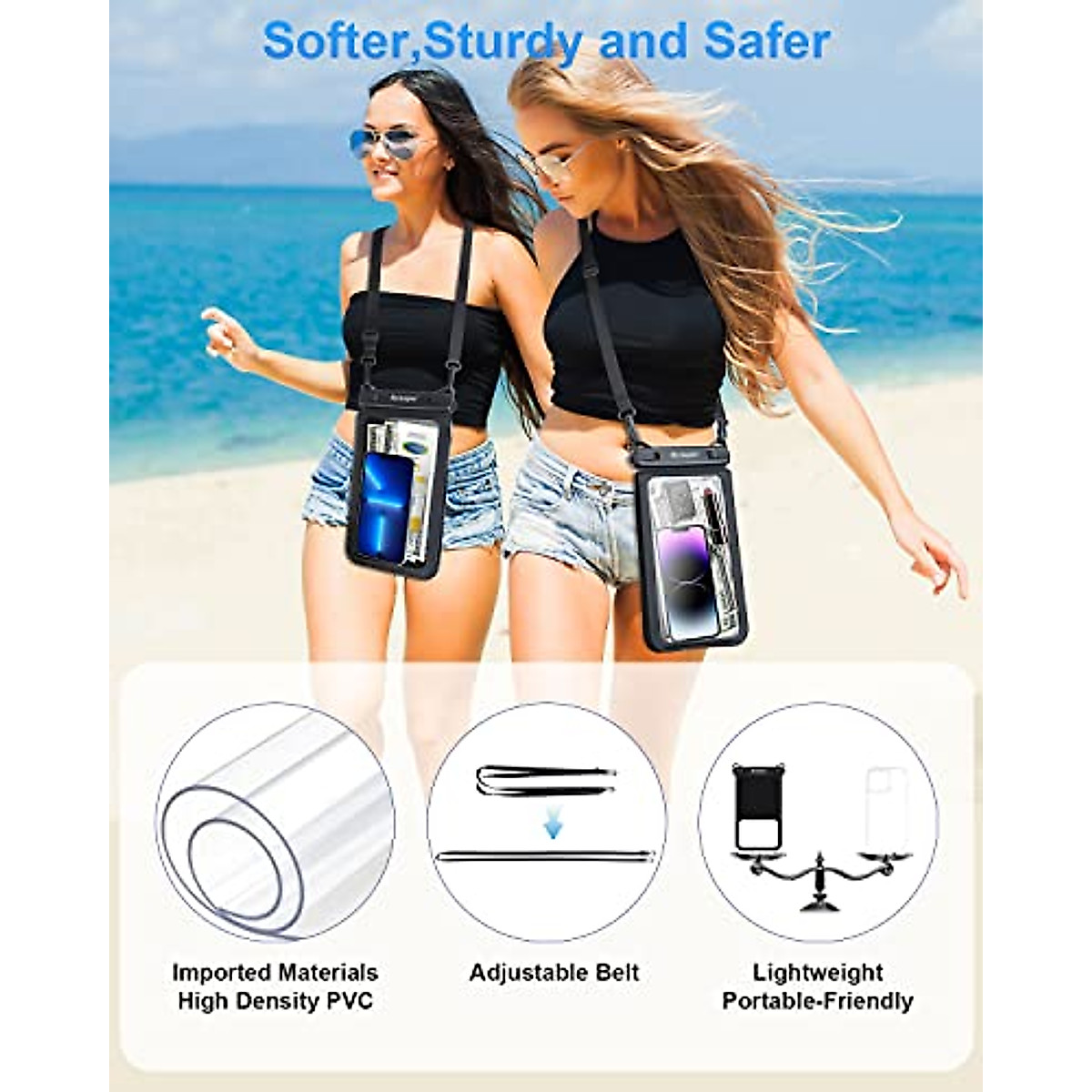 [Up to 10"] Large Waterproof Phone Pouch Bag - 2Pack, Waterproof Case Compatible with iPhone 14 Pro Max/13/12/11/XR/X/SE/8/7,Galaxy S22/S21 Google, IPX8 Cellphone Dry Bag Vacation Essentials Black