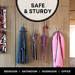 Toughook Heavy Duty Hooks for Hanging Coats, Jackets, Briefcases, Keys, Purse, Robe - Unbreakable Wall Mounted Coat Hook Holds Up to 50 Pounds - Perfect for Home, Office, Bathroom | White, 10 - Pack