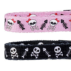 BoomBone Skull Cat Collar Breakaway with Bell,Pack of 2 Safe Halloween Puppy Collars