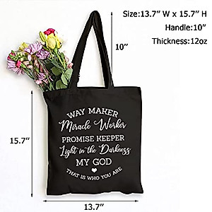 SAUIVD Waymaker Miracle Worker Christian Canvas Tote Bag Jesus God Handbags Funny Sarcastic Graphic Shopping Tote Bag Black