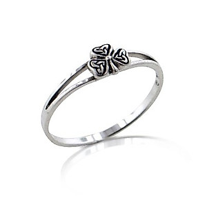 Irish Shamrock Celtic Knot 3-Leaf Clover Sterling Silver Narrow 5mm Pinky Ring Size 6(Sizes 3,4,5,6,7,8,9,10)