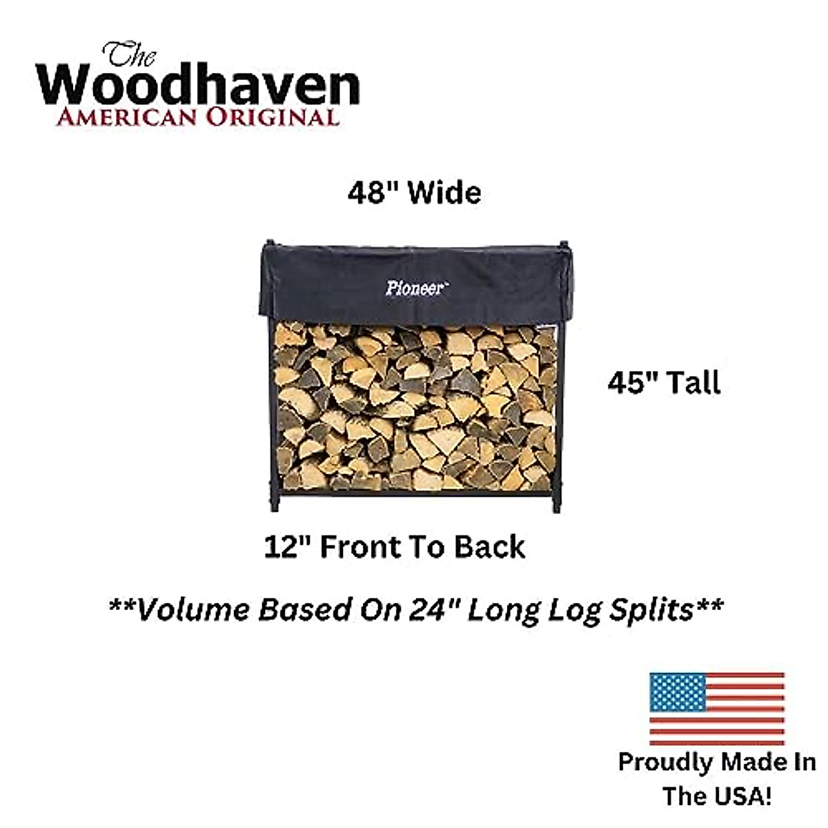 Woodhaven Pioneer 4' Firewood Rack with Cover - Black - Steel Outdoor Log Holder With Cover - Made In The USA - Powder Coat Finish