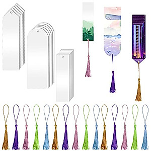 15 Pcs Acrylic Bookmark Blanks Bulk Clear Bookmarks with 15 Pcs Colorful Tassels Acrylic Craft Bookmarks Clear Resin Bookmark for DIY Projects, Present Tags, Price Tags (3 Styles)