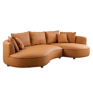 Luxury 2-Piece Right Facing Cloud Sectional Sofa for Living Room, Oversized L-Shaped Convertible Eco-Leather Upholstered Couch Leisure Curved Sleeper Sofa&Couch W/Left Chaise Daybed &7 Pillows