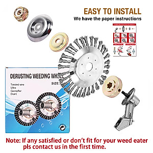 Barafat 8Inch Steel Weed Eater Trimmer Head, Wire Rotary Brush Weed Blade Cutter with Universal Adapter Kit Compatible with Stihl, Husqvarna, Gardening Lawnmower, Moss Grass Rust Removal