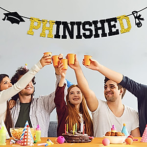 Phinished Banner, Class of 2025 Master Doctor Degree, Congrats Phd College Graduation Party Decoration Supplies, Gold and Black Glitter