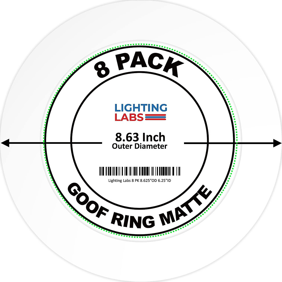 Lighting Labs 8 Pack Matte White Goof Trim Ring for 8" Inch Recessed Can Lighting Down Light, Outer Diameter 8.6 Inches, Inner Diameter 6.2 Inches