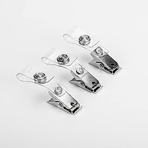 12 Metal Badge ID Clips with Clear PVC Straps for ID Badge Card Holder Adapter