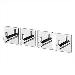 Celbon 4PC Bath Towel Hook Self Adhesive Black Sticky SUS 304 Stainless Steel Robe Hooks Robe Hook Heavy Duty Door Hooks Hanger for Bathrooms,Kitchen,Lavatory Closet (4PC, Chrome Square)… (2PC)
