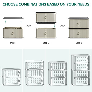 YITAHOME 73 Gallon Large Outdoor Storage Cabinet w/Shelf, Heavy-Duty Double-Wall Resin Storage Cabinet w/Sliding Doors for Indoor/Outdoor/Garage/Lawn Care, Waterproof, Light Gray