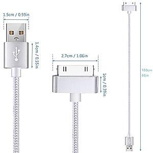 Teqooza 5 Feet Replacement High Speed USB 2.0 Nylon Braided Sync and Charging Charger Cable Cord for Apple iPhone 4, 4s, 3G, 3GS, 2G, iPad 1/2/3 iPod Touch, iPod Nano - Silver