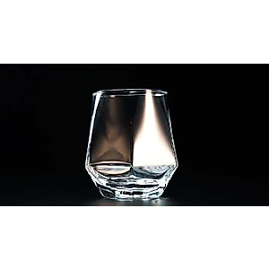 AJLS Whiskey Glasses: Whiskey glasses for men, Wine, Scotch Diamond Stemless Glasses Set of 2: 10oz; Tilt Prevents Fall, Luxury Barware