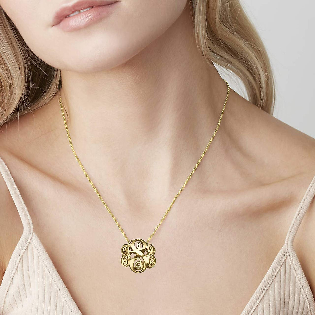 LONAGO 3D Monogram Necklace Personalized, Customize Three Initial Pendant Necklace Monogrammed Jewelry Gift for Women