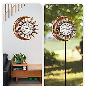 MUMTOP Outdoor Thermometers for Patio - Wall Thermometer, Indoor Outdoor Thermometer with Garden Stake for Home and Garden Decor (Sun and Moon)