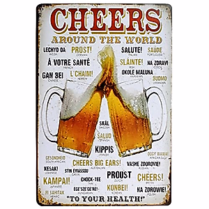 ERLOOD Cheers Around The World Drinking Distressed Metal Retro Wall Decor Vintage Tin Sign 8 x 12