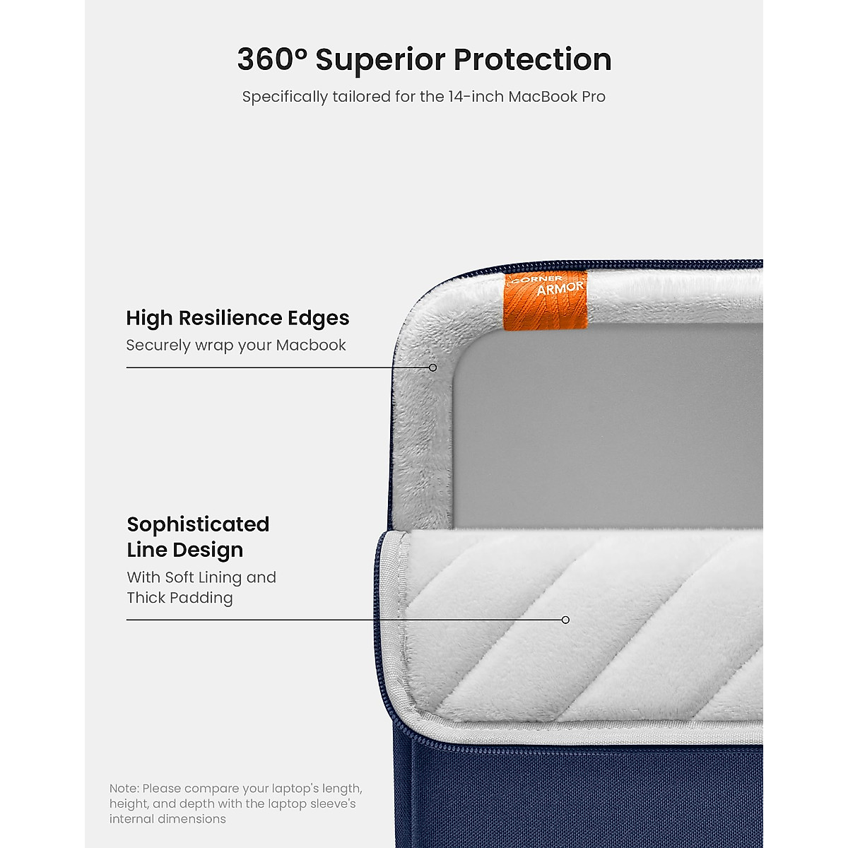 tomtoc 360 Protective Laptop Sleeve for 14-inch MacBook Pro M4/M3/M2/M1 Pro/Max A3112 A3401 A3185 A2992 A2918 A2779 2024-2021, Water-Resistant Case Bag with Accessory Pocket for 13.8 Surface Laptop 7