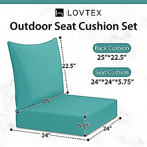 LOVTEX Outdoor Deep Seat Cushion Set, Water Resistant Outdoor Chair Cushions 24 x 24, Patio Chair Cushions for Outdoor Furniture (Deep Seat & Back Cushion), Teal