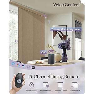 Graywind Motorized Sliding Panels Blackout Compatible with Alexa Google Smart Panel Track Blinds Remote Shades for Patio Sliding Door, Custom Size (Coffee)