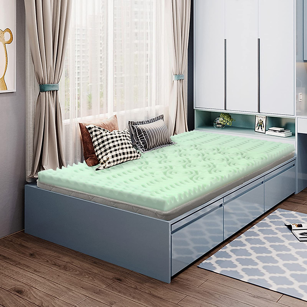 Giantex 3 Inch Mattress Topper, Mattress Pad for All-Night Comfy, 5-Zone Bed Topper, Pressure Relief Mattress, Dorm Foam Topper (Twin)